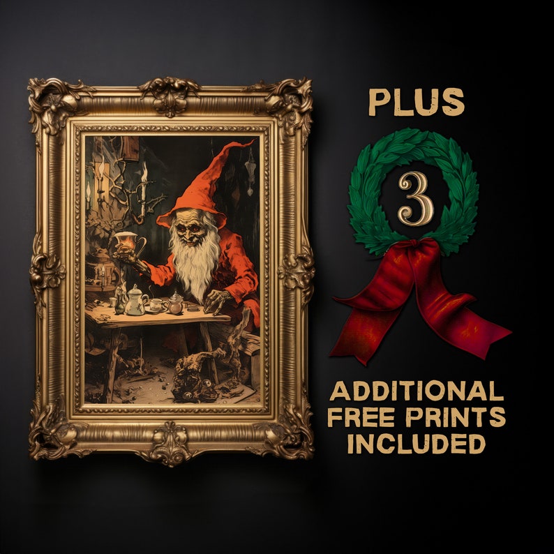 PRINTABLE Gothic Creepy Christmas Santa Elf Vintage Print, Krampus Wall ...