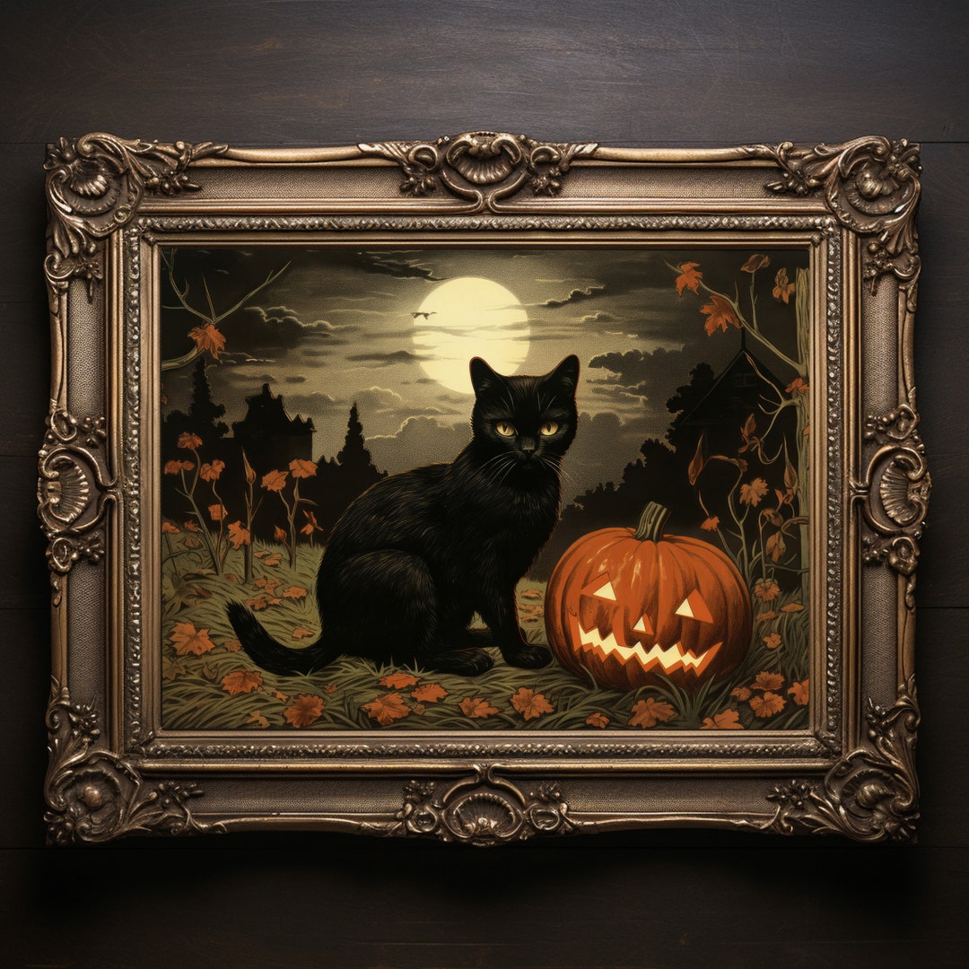 PRINTABLE Black Cat Vintage Print, Spooky Wall Art, Halloween Vintage ...
