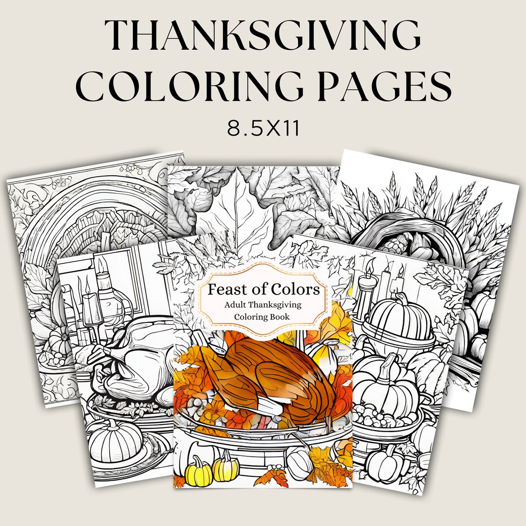Thanksgiving Adult Coloring Book Food Turkey Autumn - Etsy