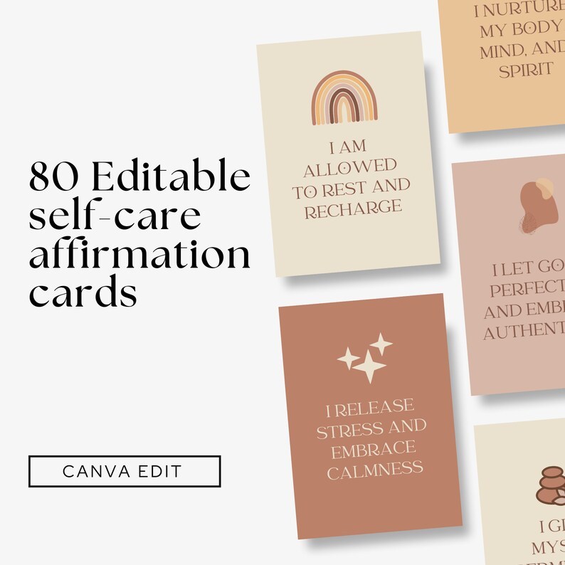Editable Self-care Affirmation Cards Deck Self Love, Wellness Life ...