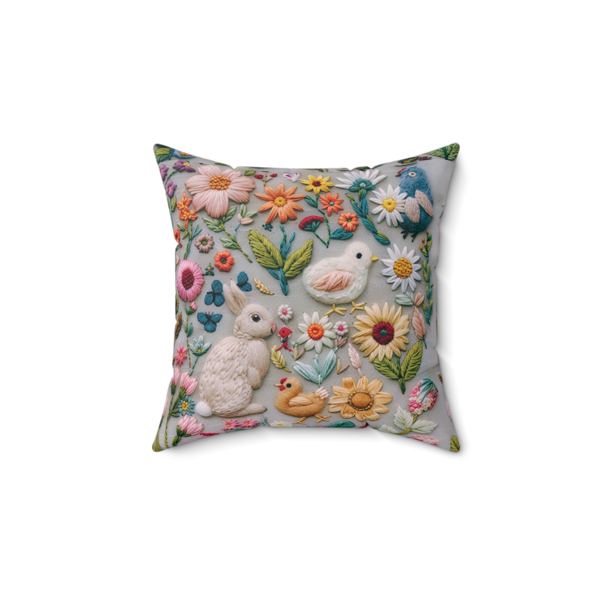 Easter Bunny and Chick Accent Pillow | Cottagecore Throw Cushion ...