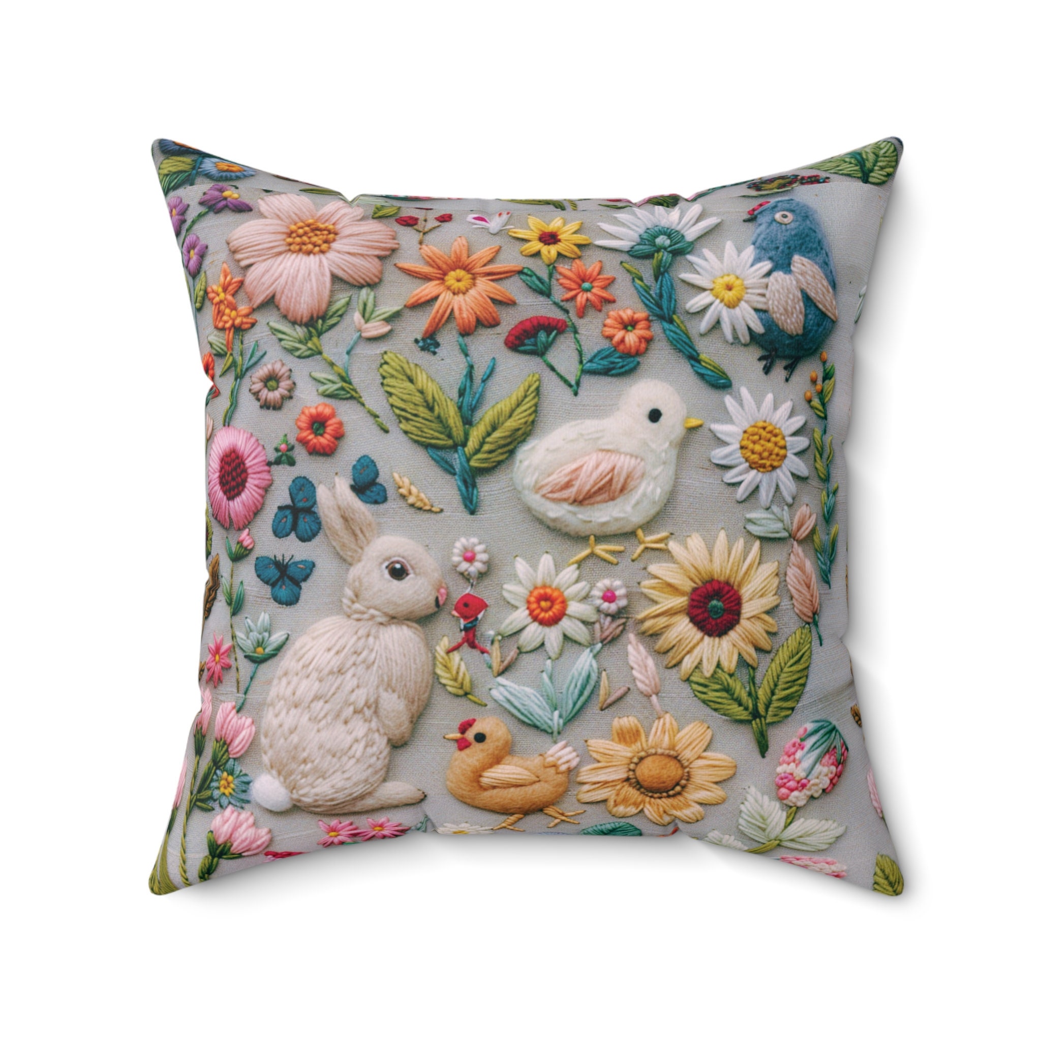 Easter Bunny and Chick Accent Pillow | Cottagecore Throw Cushion ...