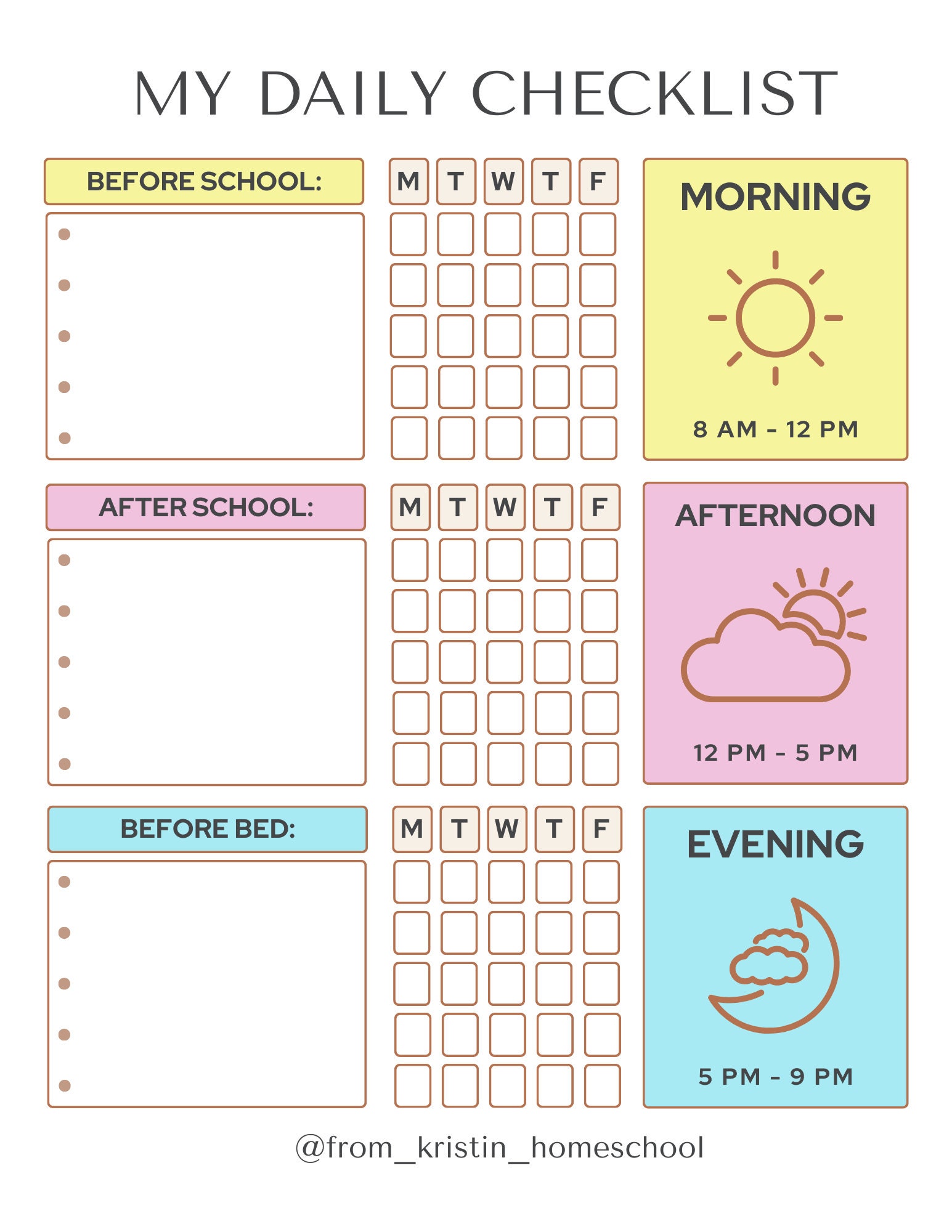 Kids Chore Schedule Template - Etsy