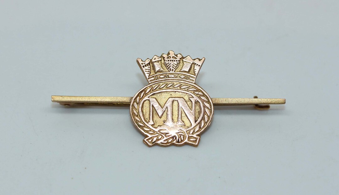 Rare 9ct Gold Merchant Navy Badge Mounted on Rolled Gold Bar Brooch ...