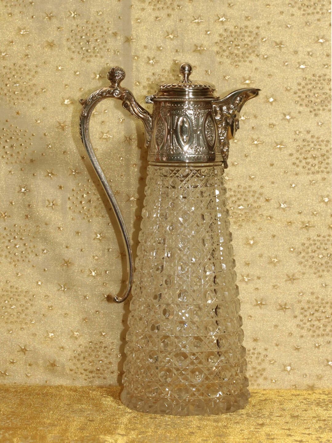 Victorian Sterling Silver Claret Jug: Hobnail Crystal, Sheffield 1895 ...