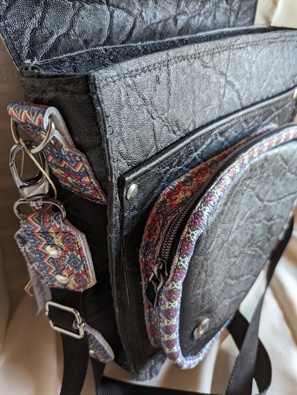 100% Genuine Leather Exterior, Aztec Print, Cross Body Bag, Messenger ...