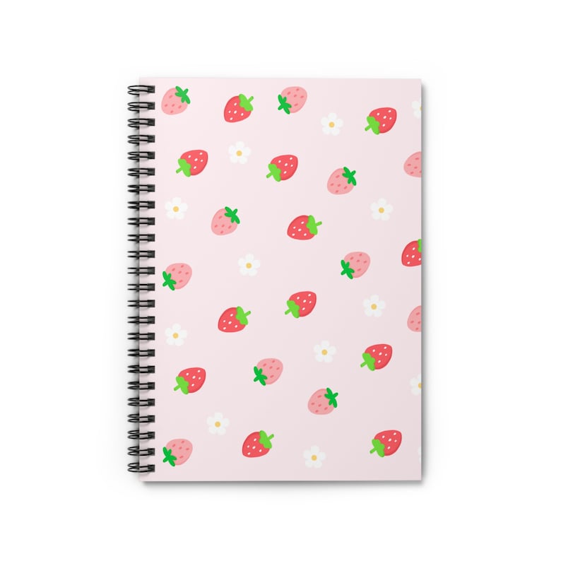 Pink Strawberry Floral Cute Aesthetic Spiral Lined Notebook - Etsy