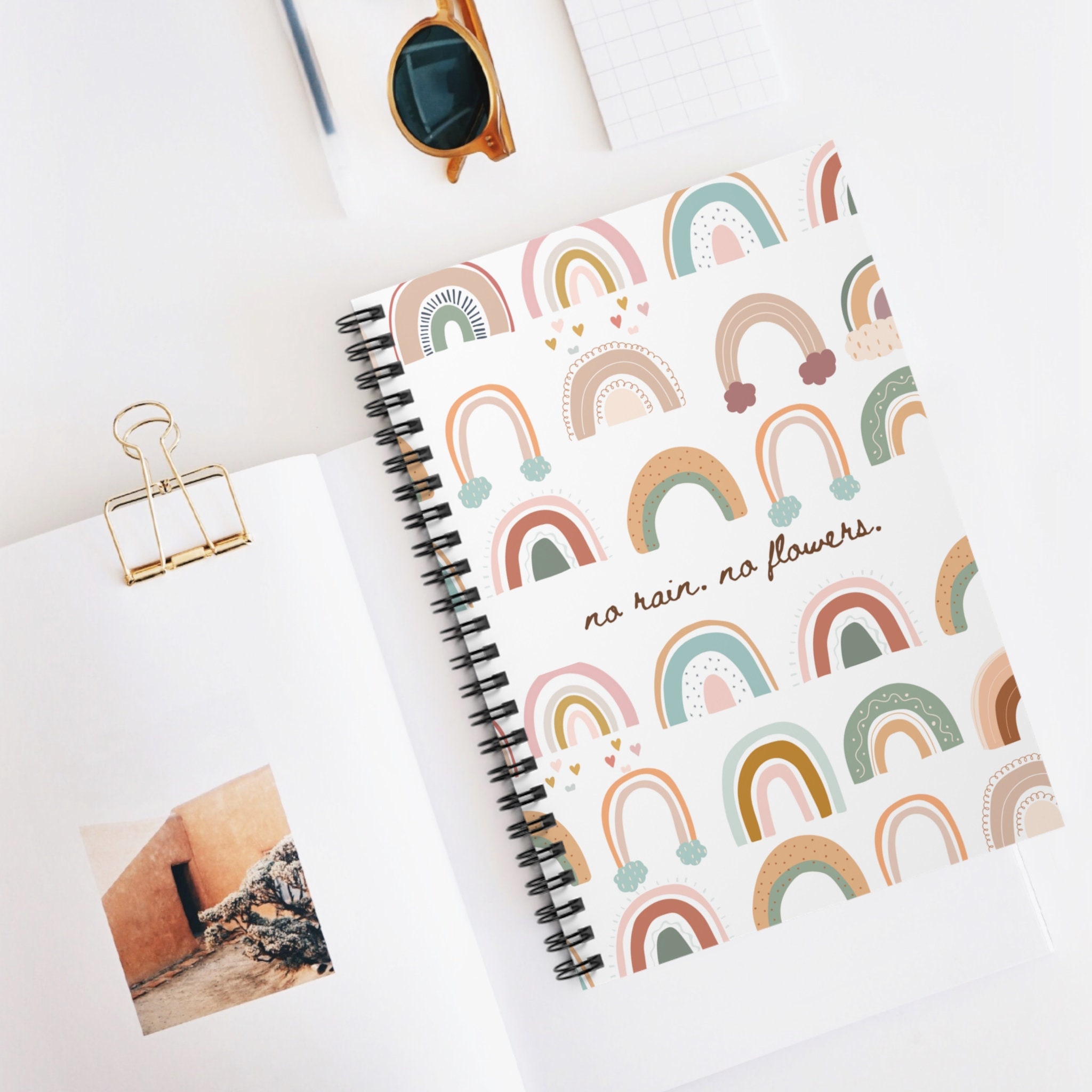 Pastel Rainbow Cute Aesthetic No Rain No Flowers Spiral Lined Notebook ...