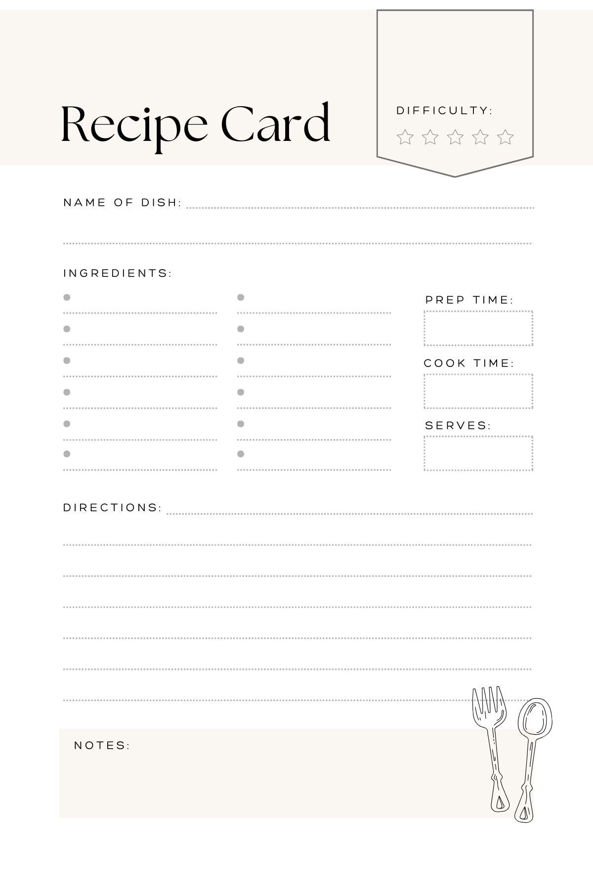 Printable Recipe Card, Instant Download, Daily Recipe Card, Recipe ...