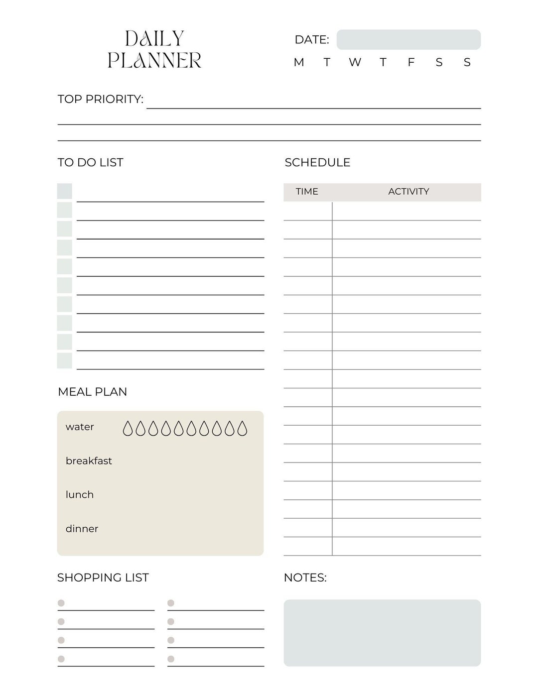 Daily Planner Printable, Daily Productivity Planner, Instant Download ...