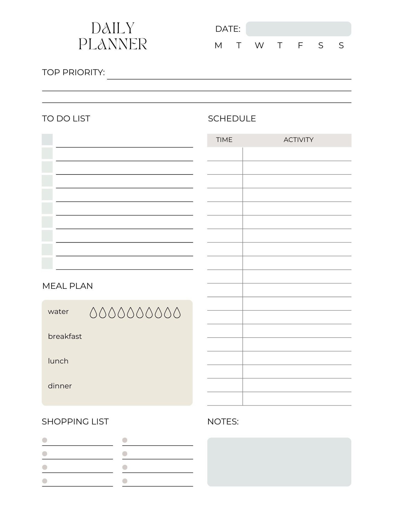 Daily Planner Printable, Daily Productivity Planner, Instant Download ...