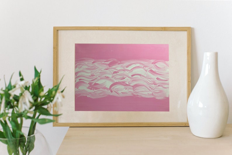 Colorful Coastal Wall Art, Barrel Wave in Pink, Light Pink Abstract Art ...