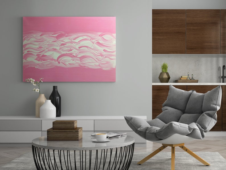 Colorful Coastal Wall Art, Barrel Wave in Pink, Light Pink Abstract Art ...