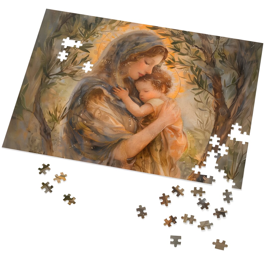 Young Virgin Mary and Infant Baby Jesus Jigsaw Puzzle, Serene Madonna ...
