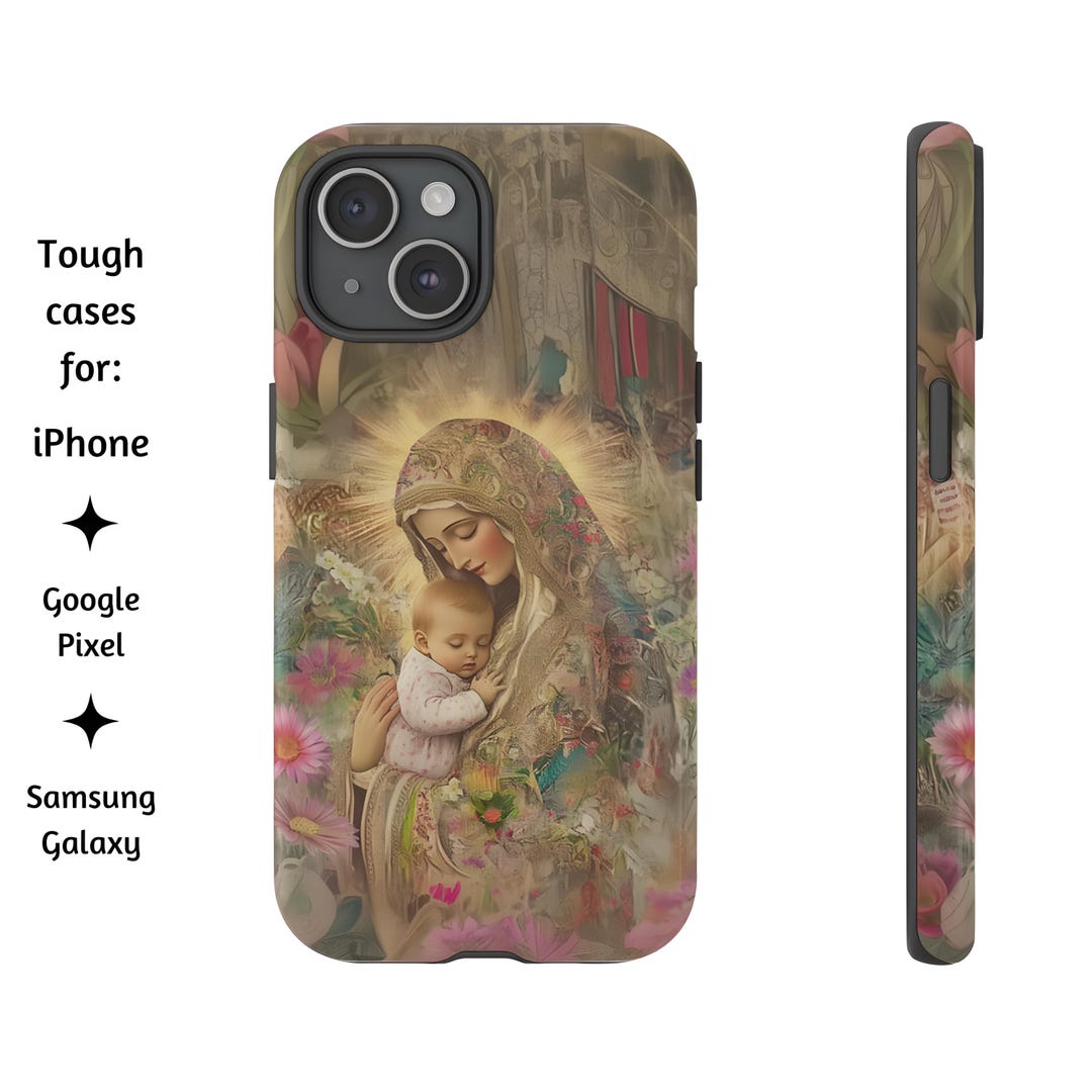 Vintage Floral Madonna and Child Catholic Phone Case, Blessed Virgin ...