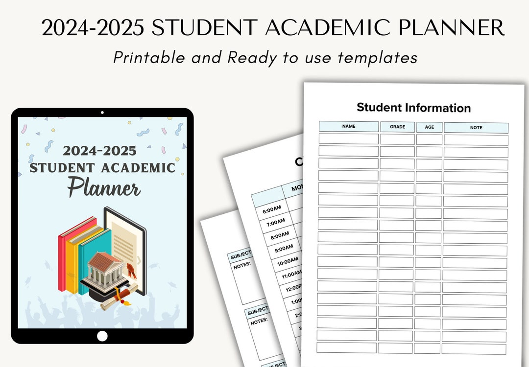 Student Academic Printable Planner 2024, High School and College ...