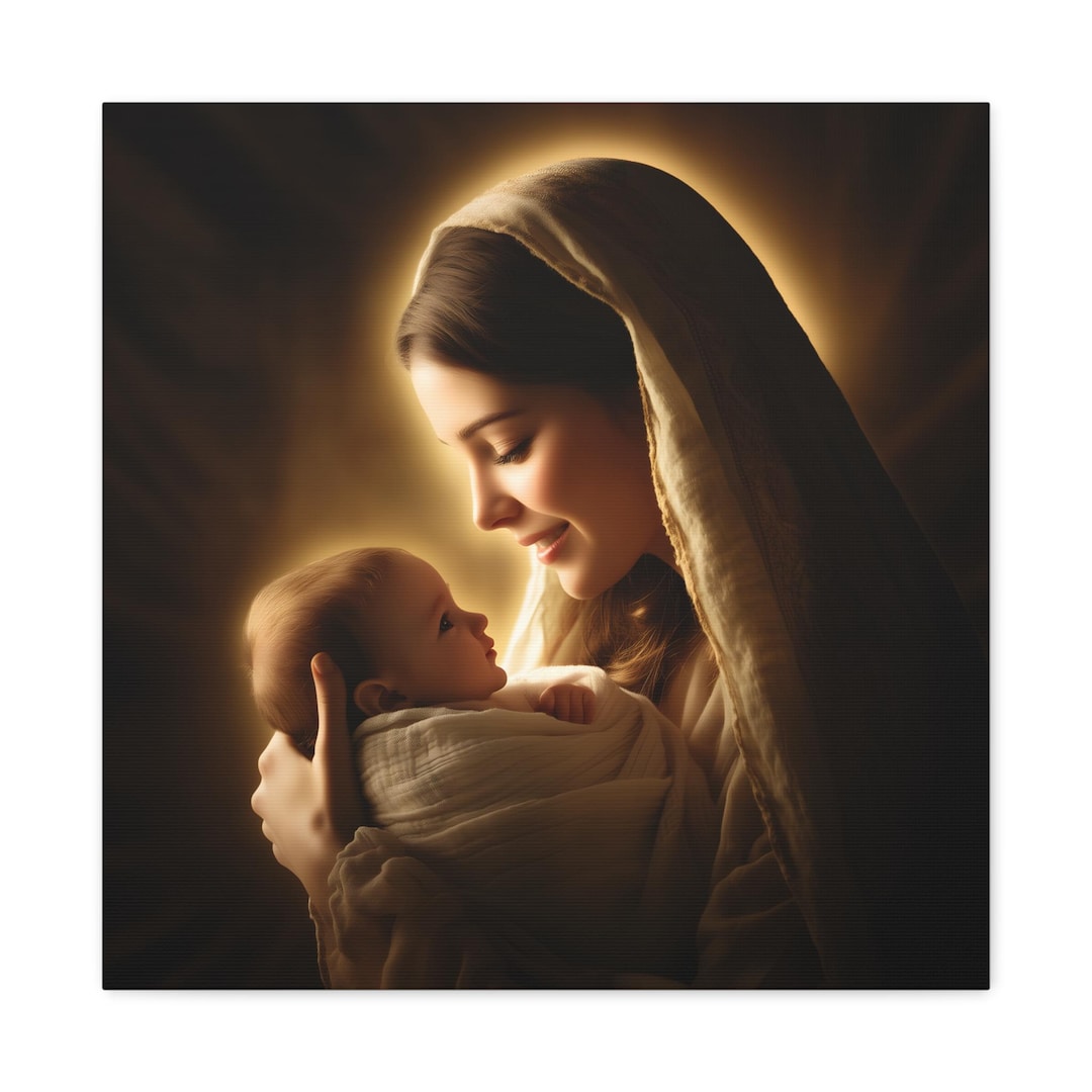 Young Virgin Mary and Baby Jesus Canvas Print, Holy Family Motherhood ...