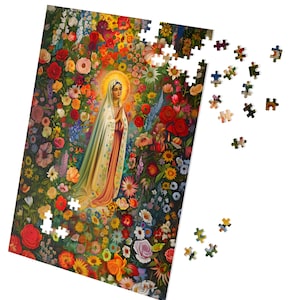 Our Lady of Fatima Jigsaw Puzzle, Catholic Mary Floral Art Bible Puzzle ...