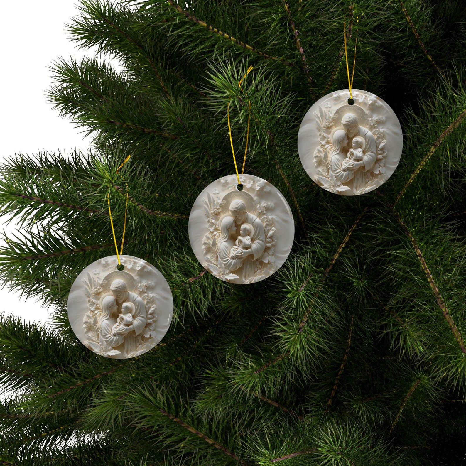 Holy Family Christmas Warm Hug Floral Ceramic Ornaments, Jesus, Mary ...