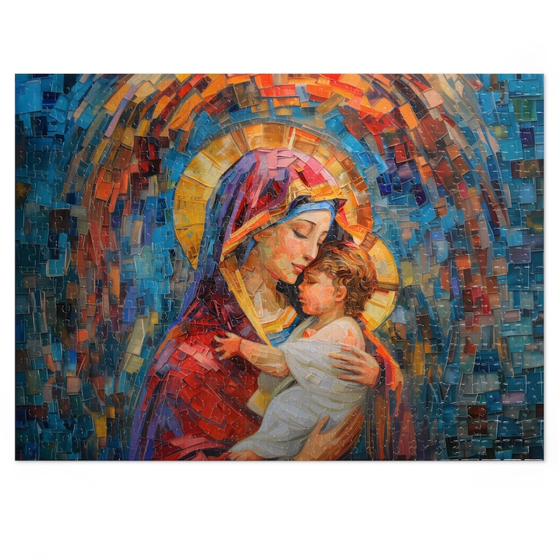 Virgin Mary and Baby Jesus Jigsaw Puzzle, Catholic Religious Art Puzzle ...