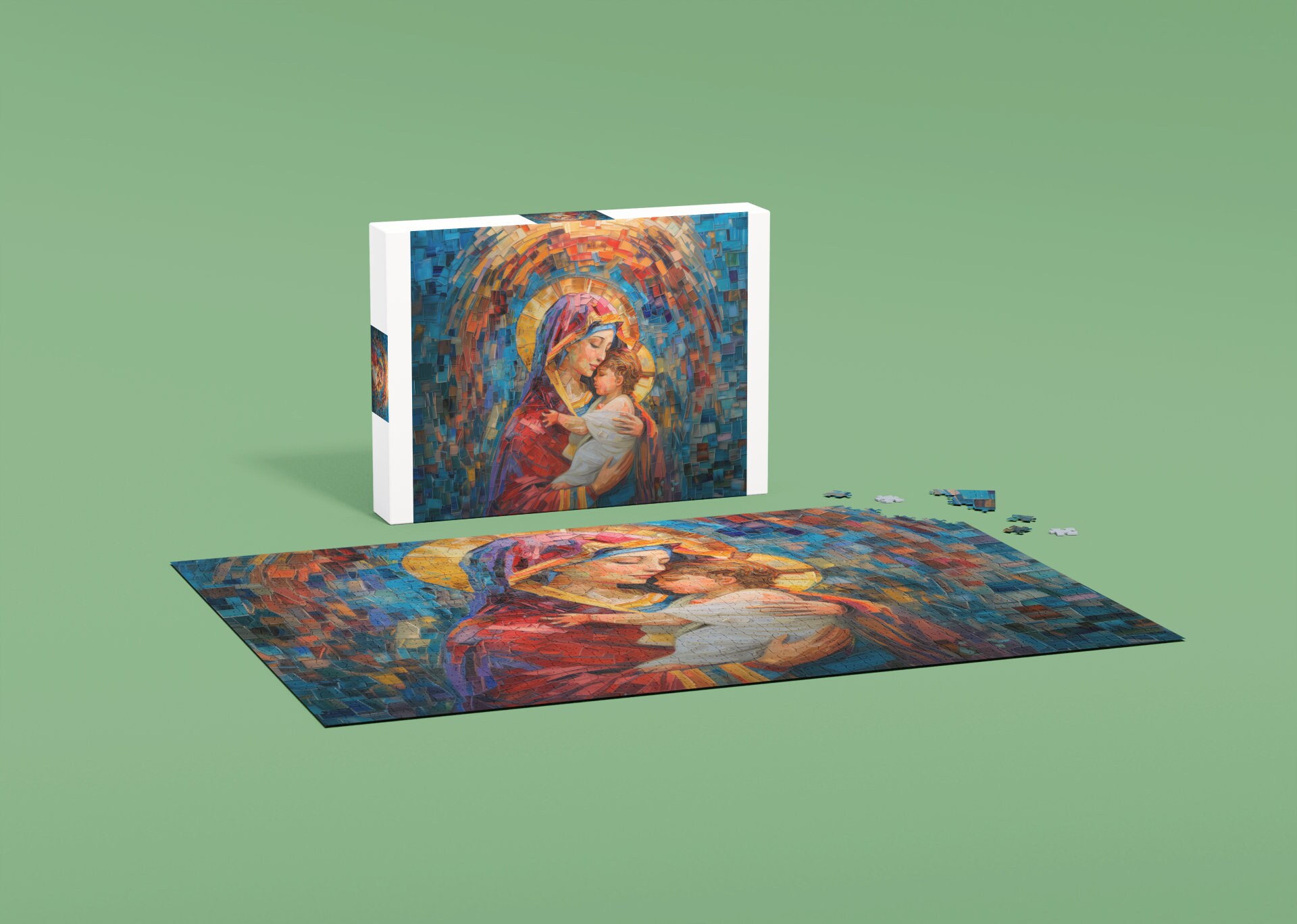 Virgin Mary and Baby Jesus Jigsaw Puzzle, Catholic Religious Art Puzzle ...