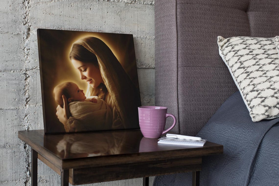 Young Virgin Mary and Baby Jesus Canvas Print, Holy Family Motherhood ...