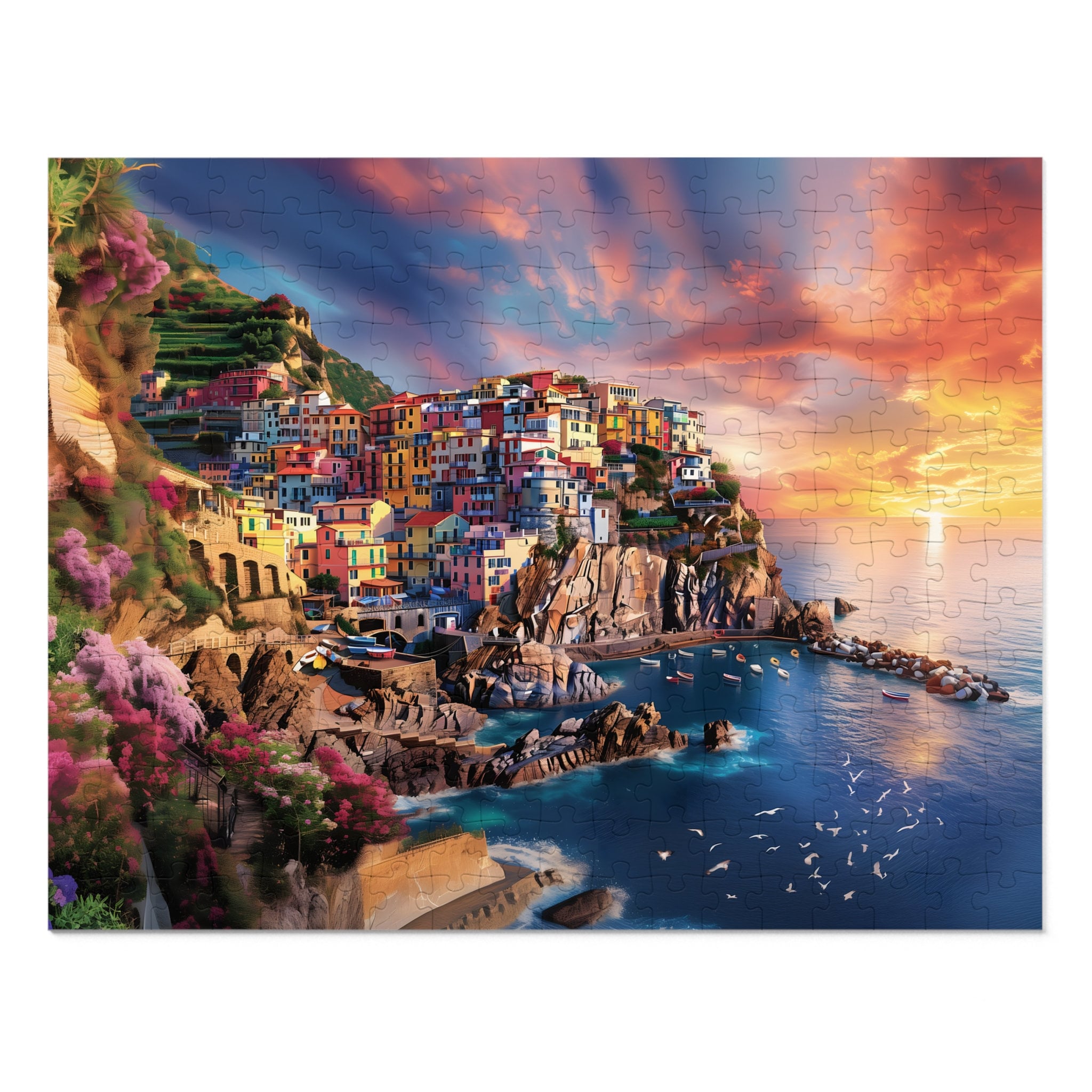 Italian Coastal Town at Sunset Jigsaw Puzzle, Manarola Cinque Terre ...