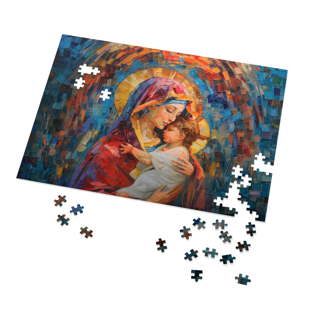 Virgin Mary and Baby Jesus Jigsaw Puzzle, Catholic Religious Art Puzzle ...
