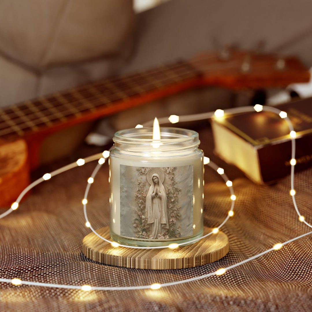 Our Lady of Fatima Catholic Candle, Scented Glass Virgin Mary Jar ...