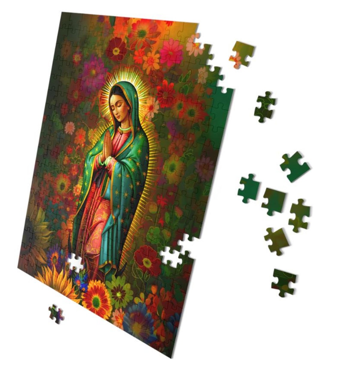 Our Lady of Guadalupe Flowers Jigsaw Puzzle, Catholic Mary Art Puzzle ...