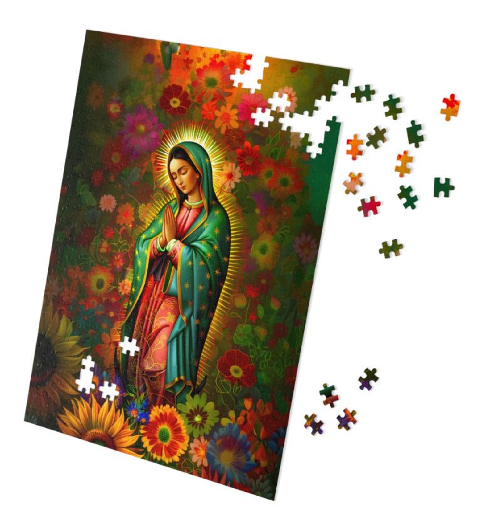 Our Lady of Guadalupe Flowers Jigsaw Puzzle, Catholic Mary Art Puzzle ...