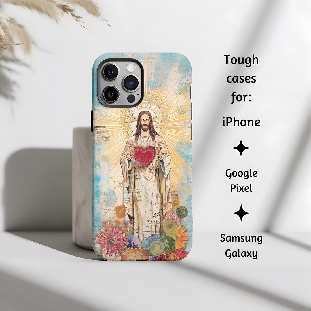 Jesus Christ Sacred Heart Collage Style Catholic Phone Case, Jesus ...