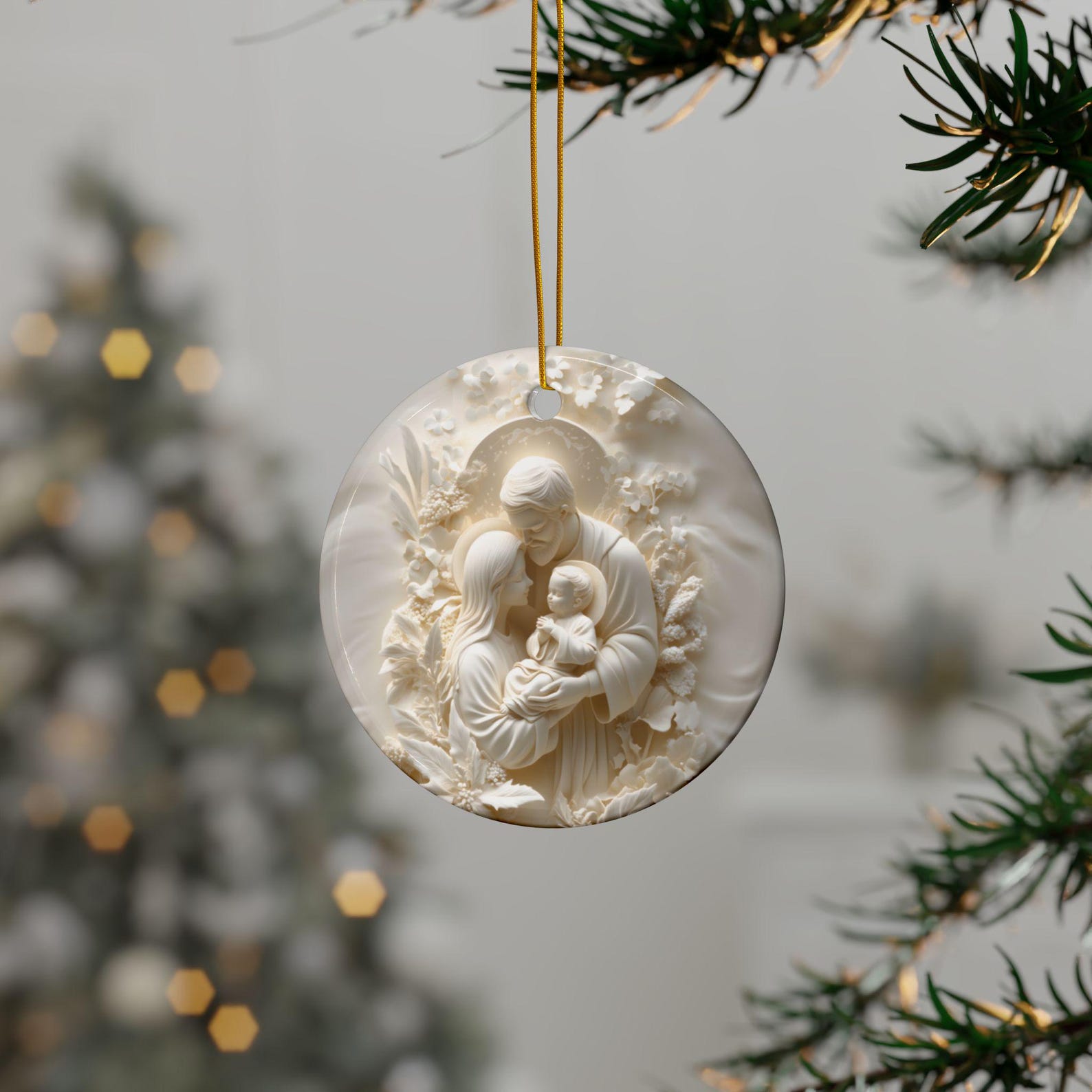 Holy Family Christmas Warm Hug Floral Ceramic Ornaments, Jesus, Mary ...