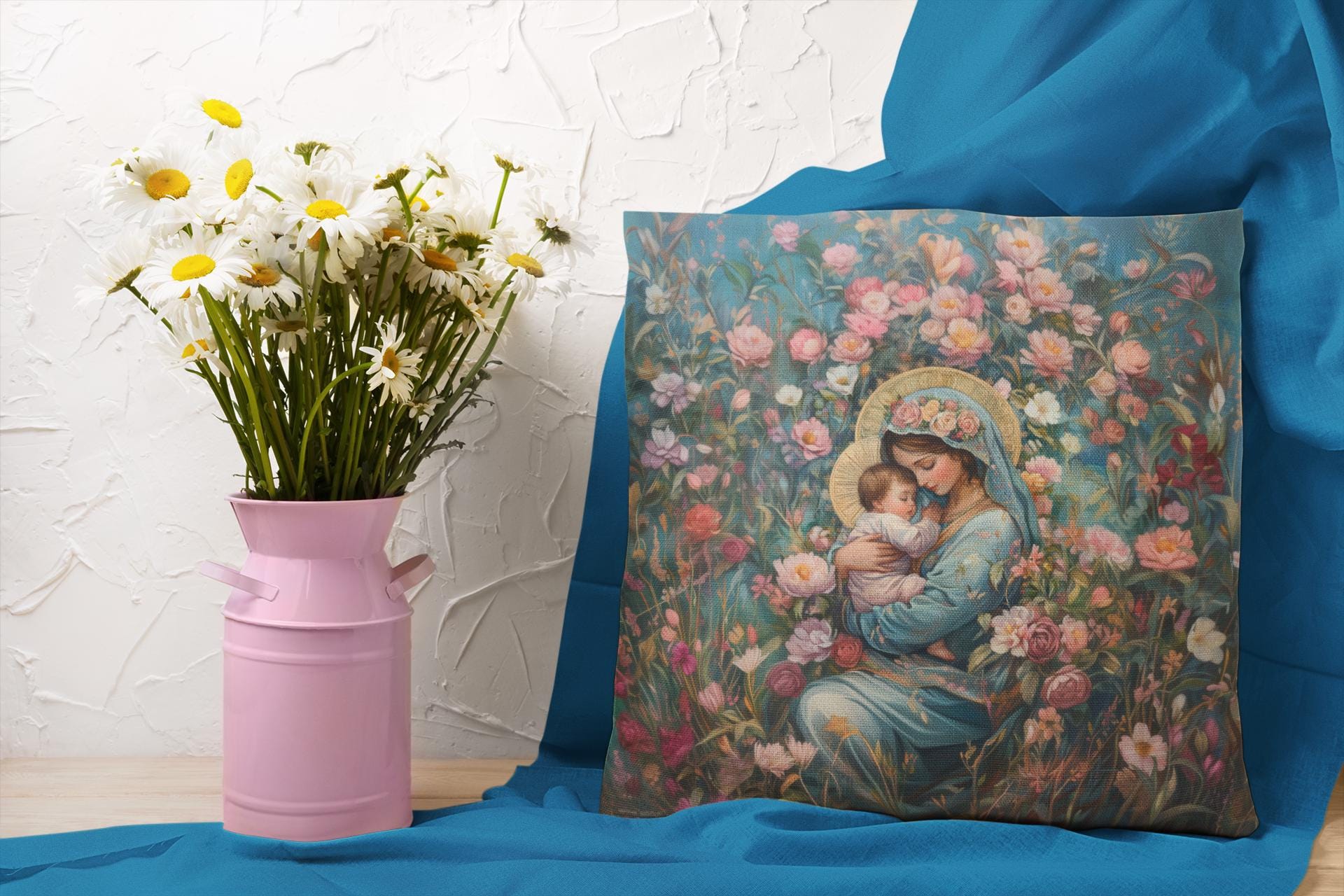 Blessed Virgin Mary and Sleeping Baby Jesus Catholic Pillow, Holy ...