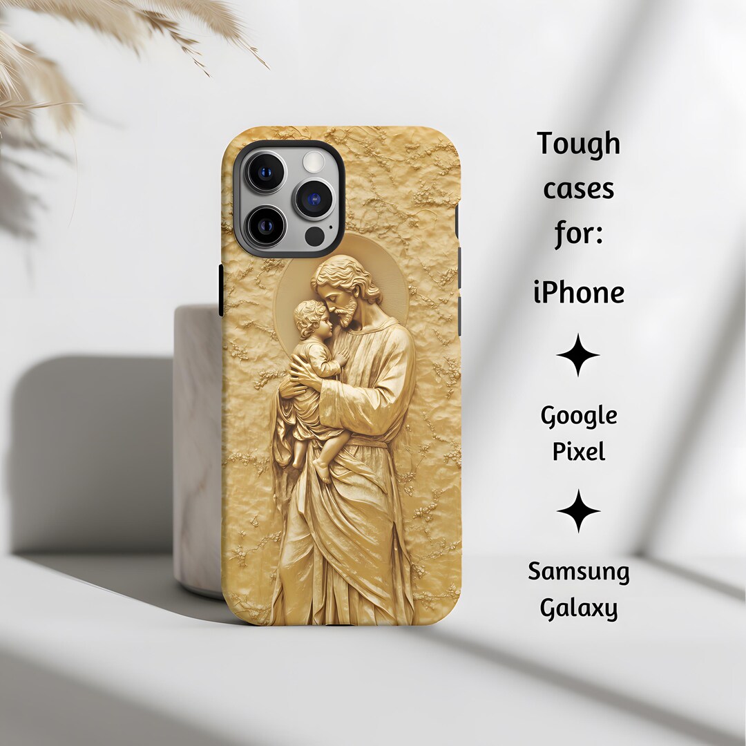 Saint Joseph and Baby Jesus Gold Relief Style Catholic Phone Case, St ...