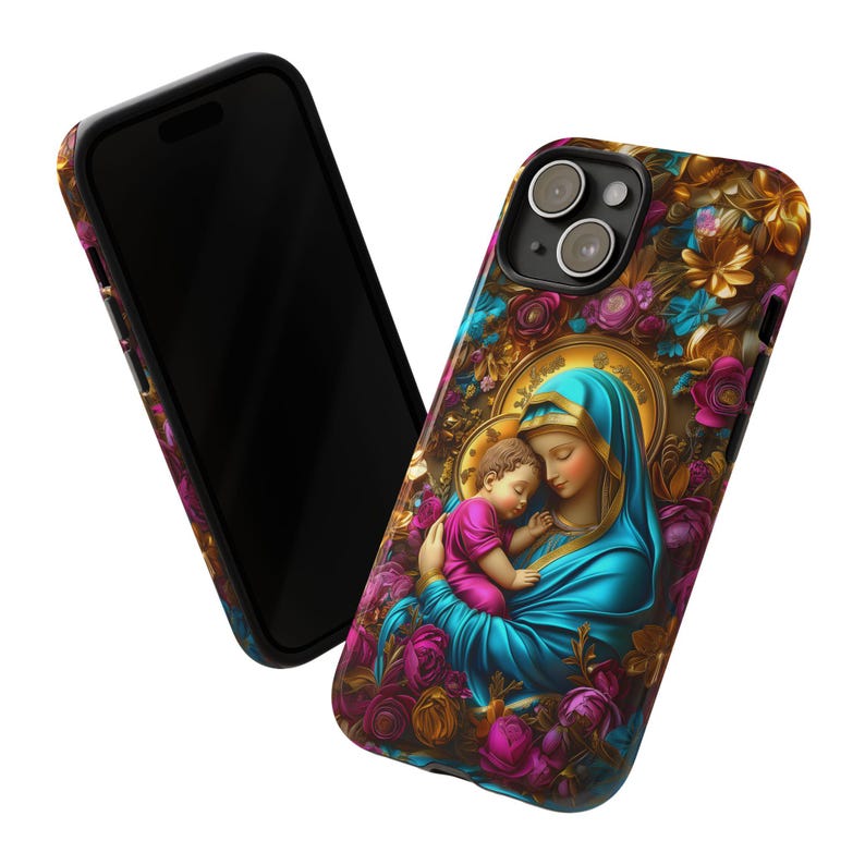 Virgin Mary and Sleeping Baby Jesus Cuddle Floral Case, Catholic Phone ...
