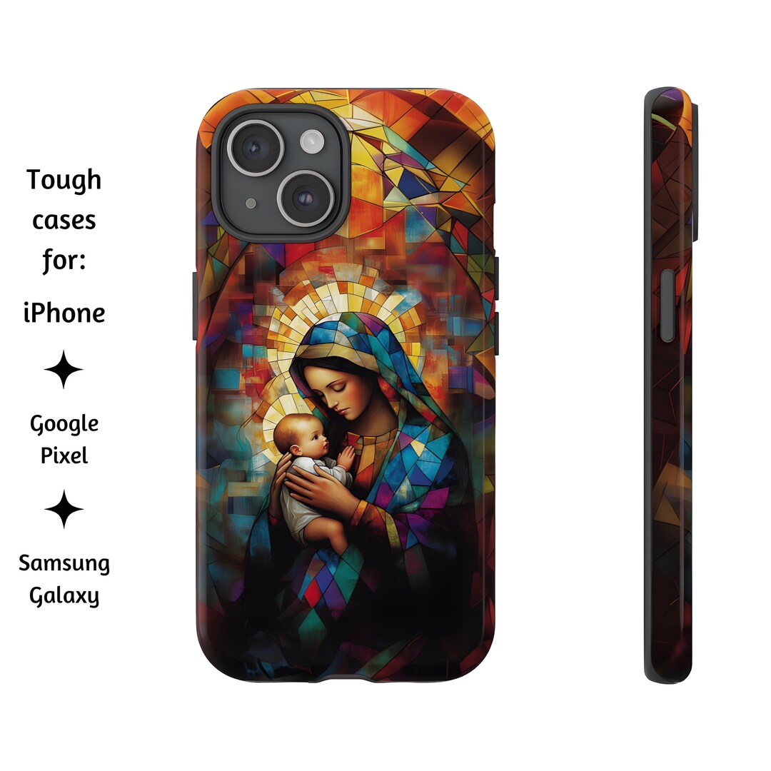 Madonna and Child Mosaic Stained Glass Style Catholic Phone Case, Mary ...