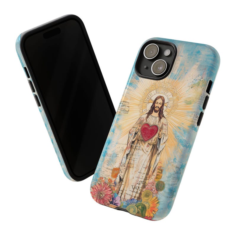 Jesus Christ Sacred Heart Collage Style Catholic Phone Case, Jesus ...