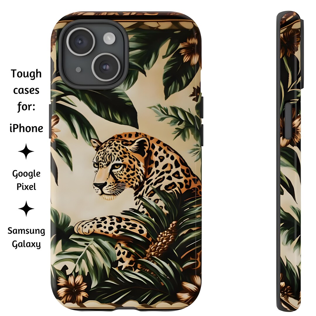 Jaguar Jungle Art Phone Case, Old-world Antique Jungle Art Print Phone ...