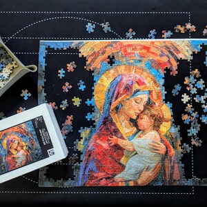 Virgin Mary and Baby Jesus Jigsaw Puzzle, Catholic Religious Art Puzzle ...