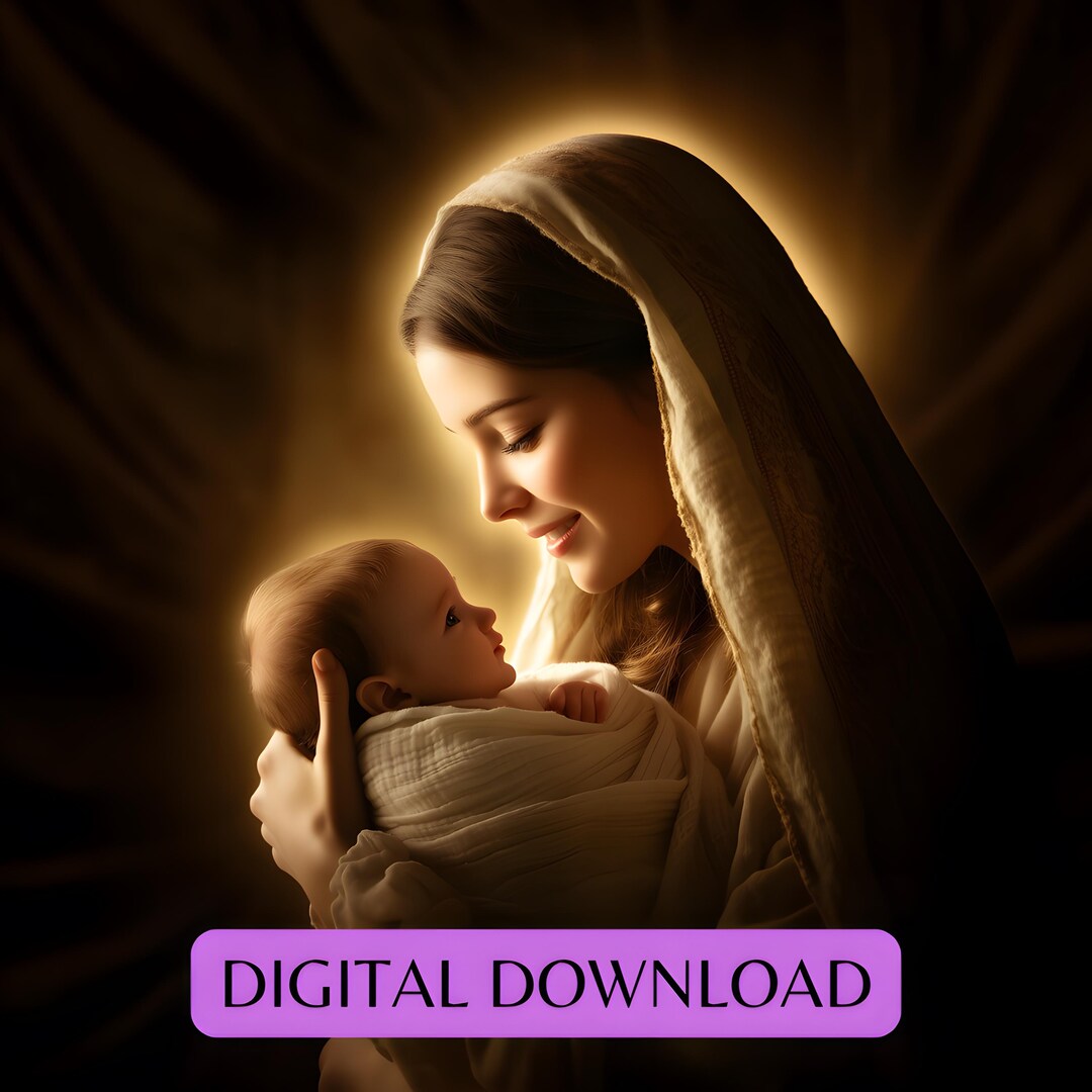 Virgin Mary Holding Infant Baby Jesus Digital Download, Canvas Print ...