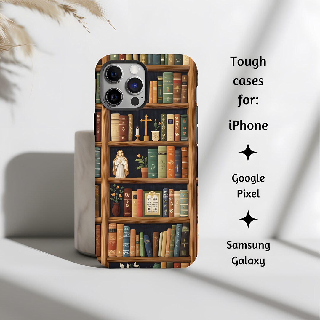 Christian Vintage Floral Bookshelf Embroidery Style Catholic Phone Case ...