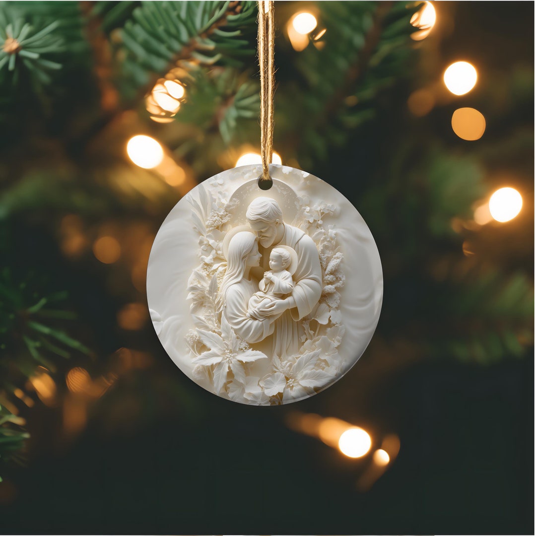 Holy Family Christmas Warm Hug Floral Ceramic Ornaments, Jesus, Mary ...