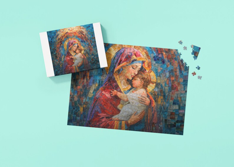 Virgin Mary and Baby Jesus Jigsaw Puzzle, Catholic Religious Art Puzzle ...