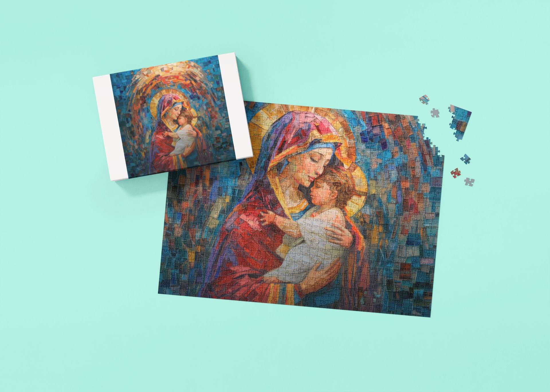Virgin Mary and Baby Jesus Jigsaw Puzzle, Catholic Religious Art Puzzle ...