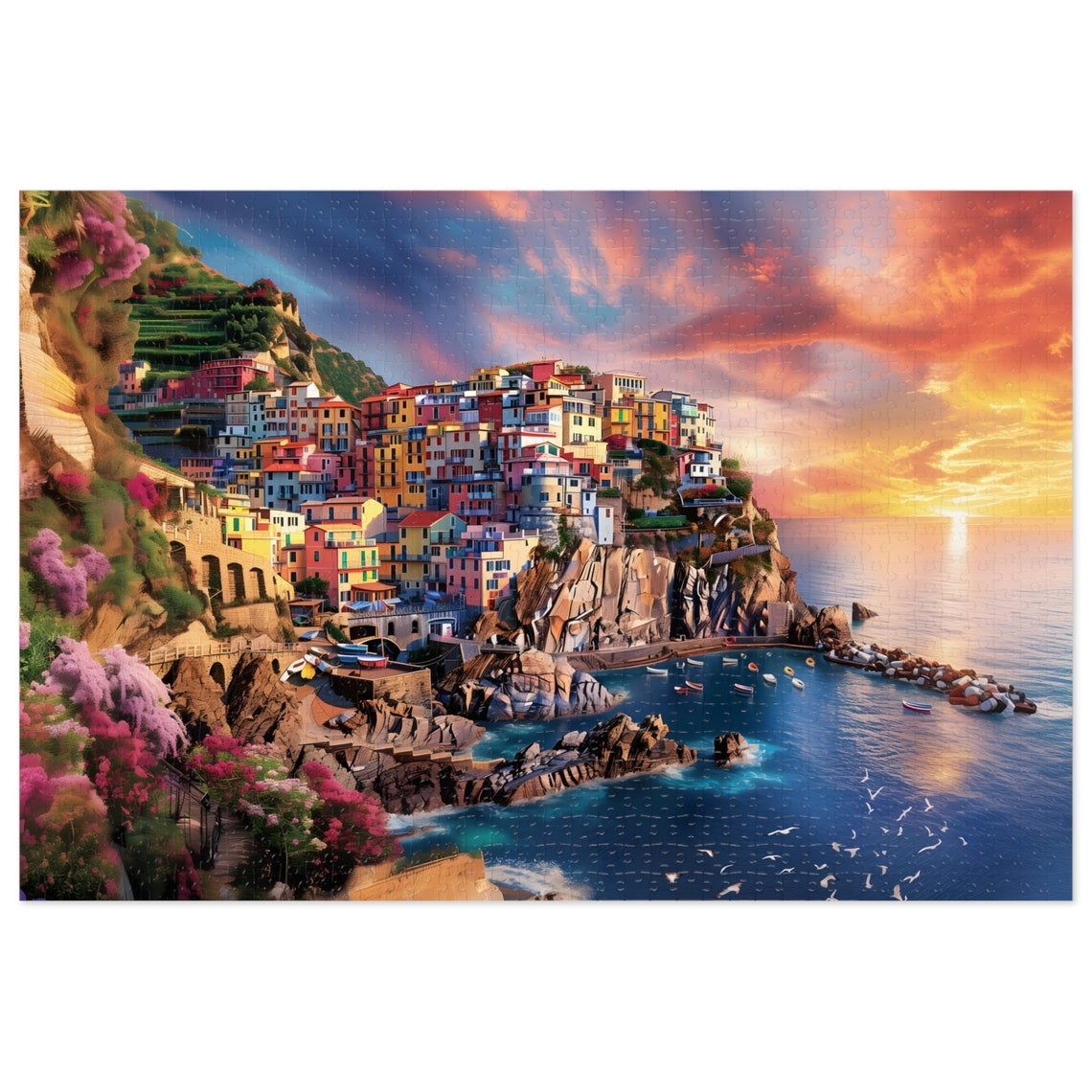 Italian Coastal Town at Sunset Jigsaw Puzzle, Manarola Cinque Terre ...