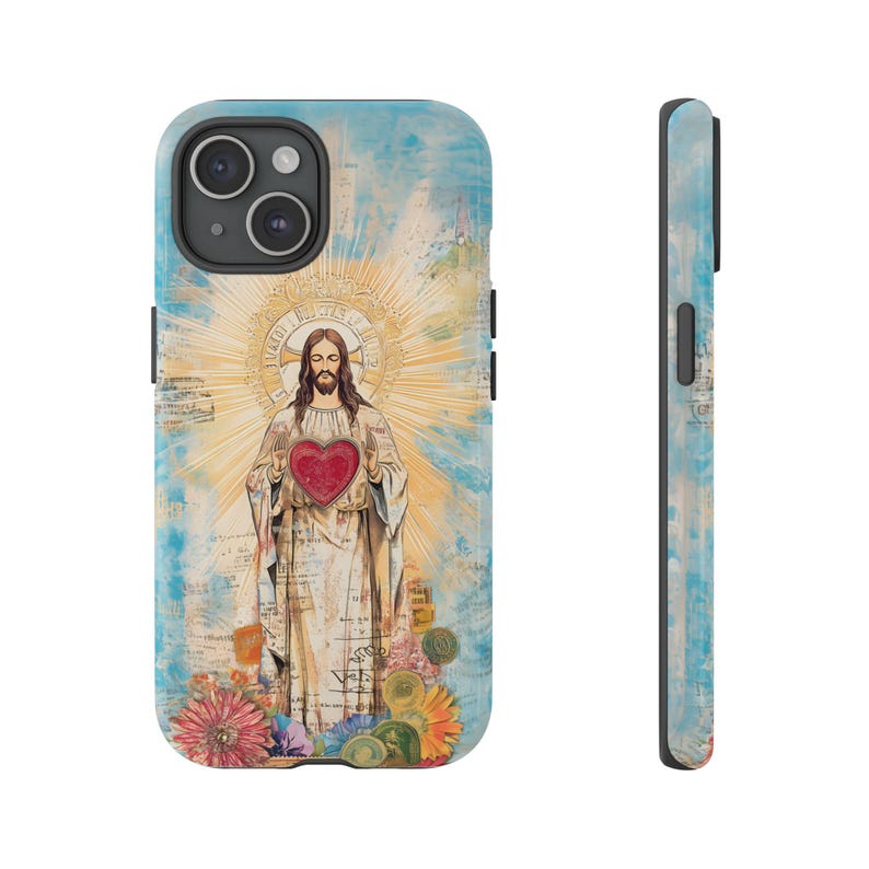 Jesus Christ Sacred Heart Collage Style Catholic Phone Case, Jesus ...