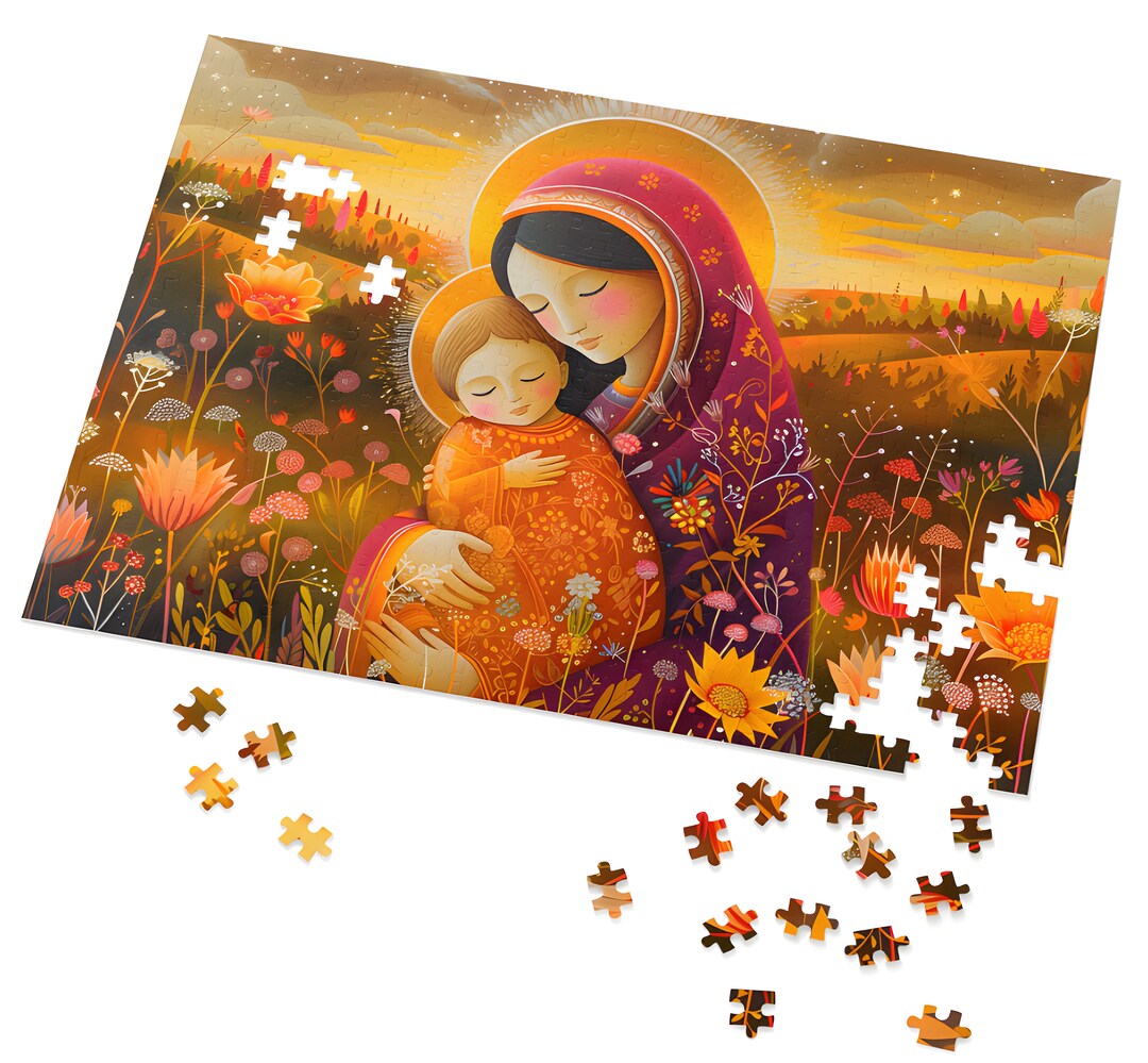 Virgin Mary and Baby Jesus Wildflower Field Puzzle, Jesus and Mary ...