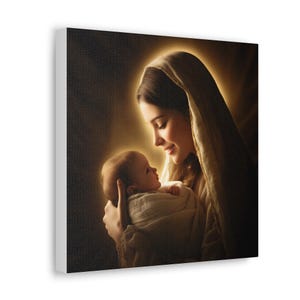 Young Virgin Mary and Baby Jesus Canvas Print, Holy Family Motherhood ...