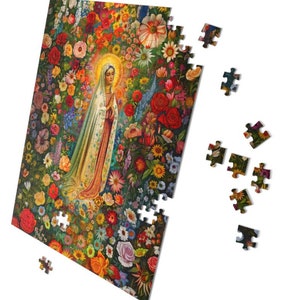 Our Lady of Fatima Jigsaw Puzzle, Catholic Mary Floral Art Puzzle for ...